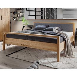 Pharao24.de 140x200 Bett mit Polsterkopfteil in Grau Wildeichefarben