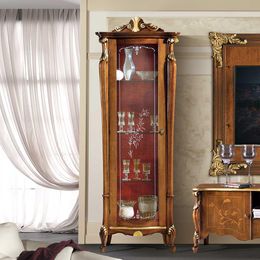 Pharao24.de Vitrinenschrank in Nussbaumfarben und Dunkelrot 70 cm breit