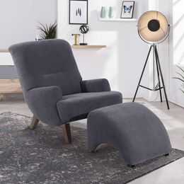 Pharao24.de Relaxsessel Anthrazit Velour in modernem Design Rücken echt bezogen