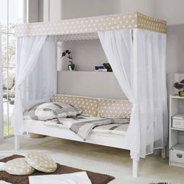 Pharao24.de Massivholz Himmelbett in Weiß Beige Kiefer