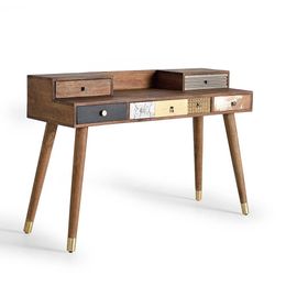 Pharao24.de Schreibtisch Designschreibtisch aus Massivholz mit Metallgriffen