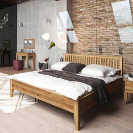 Pharao24.de Schlafzimmer Bett aus Wildeiche Massivholz geölt