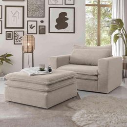 Pharao24.de Lesesessel mit Hocker in Beige Cord 125 cm breit (zweiteilig)