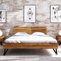 Pharao24.de Echtholzbett aus Wildeiche Massivholz und Stahl Loft Design