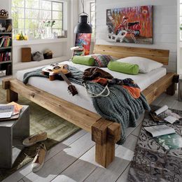 Pharao24.de Design Balkenbett aus Wildeiche Massivholz geölt