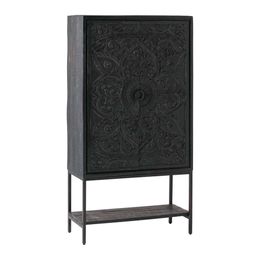Pharao24.de Massivholzschrank Highboard im Vintage Look geschnitzt Schwarz