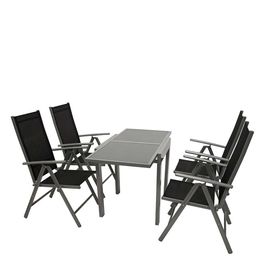 Pharao24.de Gartensitzgruppe in Grau und Schwarz klappbaren Gartensesseln (fünfteilig)