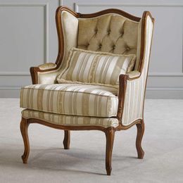 Pharao24.de Barocker Armlehnensessel in Beige Stoff Holz Braun