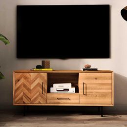 Pharao24.de Fernseher Schrank massiv aus Wildeiche Holz Metallgestell