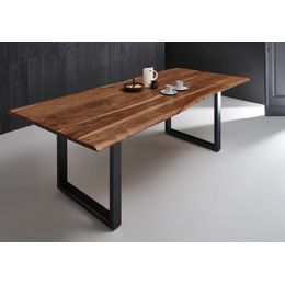 Esstisch Baumkante massiv Akazie nussbaum 240 x 100 U-Gestell schwarz MILO