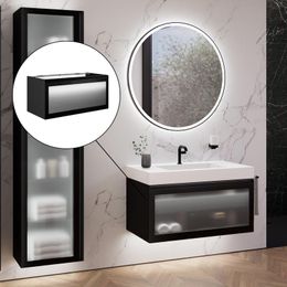 neoro n80 albus Unterschrank B: 100 cm mit 1 Auszug, mit profilierter Glasfront auf Aluminiumrahmen, BN0433PG,