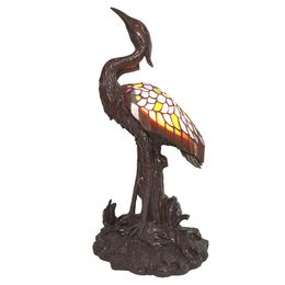 Clayre & Eef Tiffany Tischlampe Vogel 58 cm Braun Gelb Glas