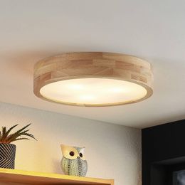 LINDBY Deckenleuchte Tanju, Ø 40 cm, 3-flg., Eichenholz, E27