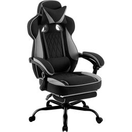 WOLTU Gaming Stuhl mit Taschenfederkissen, Mesh-Gewebe, schwarz+grau