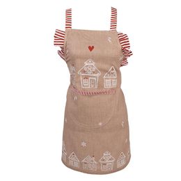 Clayre & Eef Küchenschürze Kinder 48x56 cm Braun Baumwolle Lebkuchenhaus