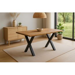 Esstisch Baumkante 120 x 80 cm Mangoholz Rough X-Gestell schwarz MIRABELLE