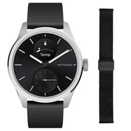 Withings ScanWatch 2 - Neu mit K&ouml;rpertemperatur & EKG Messung 42 mm Schwarz / + Gratis Milanaisearmband Schwarz / Ohne Withings Zusatzarmband