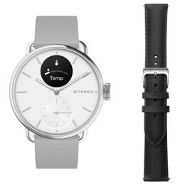 Withings ScanWatch 2 - Neu mit Körpertemperatur & EKG Messung 38 mm Weiß / + Gratis Milanaisearmband Silber / Lederarmband Schwarz