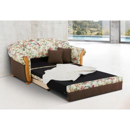 2-Sitzer Home Affaire "Milano, Schlafsofa im Landhaus-Stil, bequem, Liegefl&auml;che 188/124cm", braun (braun, gebl&uuml;mt), B:174cm H:87cm T:88cm, Chenille (70% Polyacryl, 30% Polyester) auf Korpus und Zierkissen, Sitz und R&uuml;cken im Blumenmuster &raquo;Paradise&laquo; (100% Polyester), Sofas, mit Bettfunktion