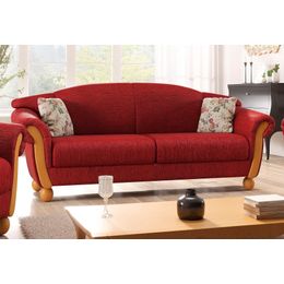 3-Sitzer Home Affaire "Milano, bequemes Sofa mit geschwungenen Armlehnen, Landhaus-Stil", rot, B:190cm H:83cm T:81cm, Chenille (70% Polyacryl, 30% Polyester);Chenille (70% Polyacryl, 30% Polyester) auf Korpus und Zierkissen, Sitz und R&uuml;cken im Blumenmuster &raquo;Paradise&laquo; (100% Polyester), Sofas