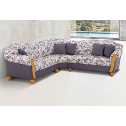 Ecksofa Home Affaire "Milano, bequem mit Federkern, B/T/H 233/233/83cm, Landhausstil, L-Form", lila (flieder, flieder gebl&uuml;mt), B:233cm H:83cm T:233cm, Sofas, Ecksofa, gleichschenklig