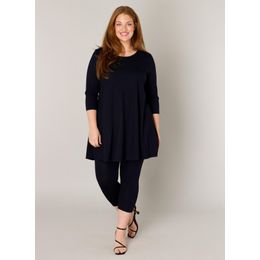 Tunikashirt Base Level Curvy "Aria", Damen, Gr. 48, blau (navy dunkelblau), Single Jersey, Obermaterial: 94% Viskose, 6% Elasthan, unifarben, figurumspielend ca. Mitte Oberschenkel, Rundhals, Shirts, mit Rundhalsausschnitt