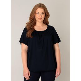 Ballonshirt Base Level Curvy "Yoni", Damen, Gr. 44, blau (navy dunkelblau), Single Jersey, Obermaterial: 94% Viskose, 6% Elasthan, unifarben, figurumspielend h&uuml;ftlang, Rundhals, abgesteppt, Shirts Ballonshirt, mit gerafftem Rundhalsausschnitt