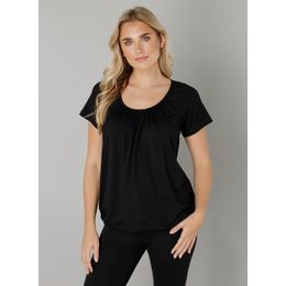 T-Shirt Base Level "Yona", Damen, Gr. 36, schwarz, Jersey, Obermaterial: 94% Viskose, 6% Elasthan, unifarben, figurumspielend h&uuml;ftlang, Rundhals, Shirts T-Shirt, mit Raffung am Rundhalsausschnitt