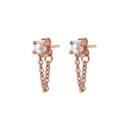 Hey Happiness Vergold. Perlenohrringe Ohrstecker mit Kette 925 Sterlingsilber in Roségold | Gr.: onesize