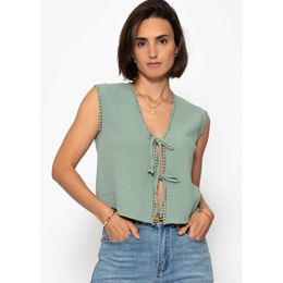 SASSYCLASSY Musselin Top mit Schleifen in Gr&uuml;n | Gr.: L