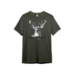 PAULGOS Herren T-Shirt, Platzhirsch, Hirschkopf in Olive | Gr.: S