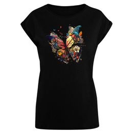 F4NT4STIC Extended Shoulder T-Shirt Schmetterling Bunt in schwarz | Gr.: M