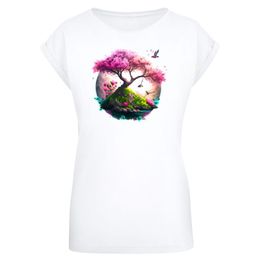 F4NT4STIC Extended Shoulder T-Shirt Kirschbl&uuml;ten Baum in wei&szlig; | Gr.: L