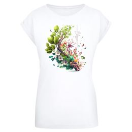 F4NT4STIC Extended Shoulder T-Shirt Baum mit Blumen in wei&szlig; | Gr.: XS