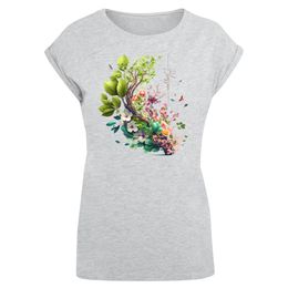 F4NT4STIC Extended Shoulder T-Shirt Baum mit Blumen in grau meliert | Gr.: S