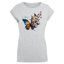 F4NT4STIC Extended Shoulder T-Shirt Schmetterling Fr&uuml;hling in grau meliert | Gr.: 4XL