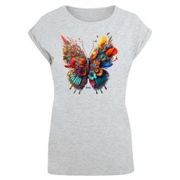 F4NT4STIC Extended Shoulder T-Shirt Schmetterling Blumen in grau meliert | Gr.: S