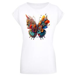 F4NT4STIC Extended Shoulder T-Shirt Schmetterling Blumen in wei&szlig; | Gr.: XS