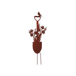 UNUS Gartenstecker Spaten mit Blumen Rostoptik in Braun | Gr.: onesize