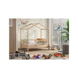 Vipack Junior Hausbett mit seitlicher Umrandung 70 x 140 cm Liegefl&auml;che, inkl. Rolllattenrost Kiefer massiv - versch. Ausf&uuml;hrugen - Natur