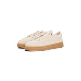 Plateausneaker Tommy Hilfiger "MODERN COURT SNEAKER SUEDE", Damen, Gr. 41, beige, Veloursleder, unifarben, Schuhe Plateausneaker, Freizeitschuh, Halbschuh, Schn&uuml;rer mit weich gepolstertem Schaftrand