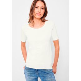 T-Shirt Cecil "Style LENA", Damen, Gr. S (38), wei&szlig; (vanillewei&szlig;), Jersey, Obermaterial: 100% Baumwolle, unifarben, k&ouml;rpernah h&uuml;ftbedeckend, Rundhals, Shirts T-Shirt, mit Rundhalsausschnitt