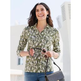 WITT Damen Poloshirt mit kurzer Knopfleiste, schilf-graphit-bedruckt, Größe 46