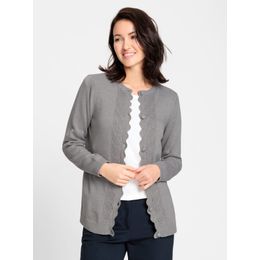 WITT Damen Strickjacke mit gebogter Knopfleiste, steingrau-meliert, Gr&ouml;&szlig;e 40
