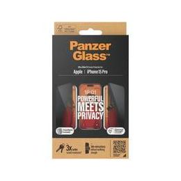 PanzerGlass Privacy Displayschutz Ultra-Wide Fit, Schutzfolie transparent, iPhone 15 Pro, EasyAligner