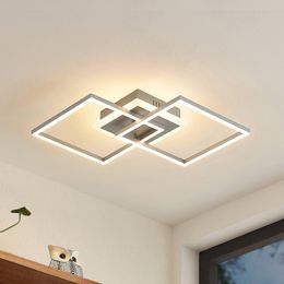 LINDBY LED-Deckenlampe Fjardo, eckig, silber, CCT, Remote