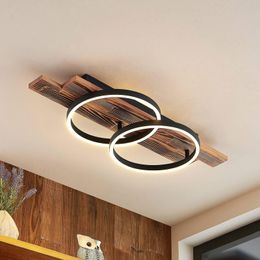 LINDBY LED-Deckenleuchte Sentoa, Holz, 75 cm lang, 3.000 K
