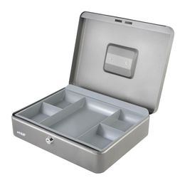 HMF Geldkassette abschlie&szlig;bar mit M&uuml;nzeinsatz, 30 x 24 x 9 cm, Silber