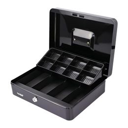 HMF Geldkassette mit 8 M&uuml;nz- und 4 Geldscheinf&auml;chern, 30 x 24 x 9 cm, schwarz