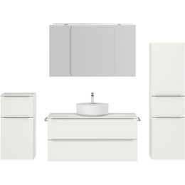 Badmöbel-Set Nobilia "Alvene", weiß (alpinweiß), B:230cm H:184,2cm T:48,5cm, Kastenmöbel-Sets, inkl. Spiegelschrank mit Beleuchtung und Dimmerfunktion, in 4 Breiten